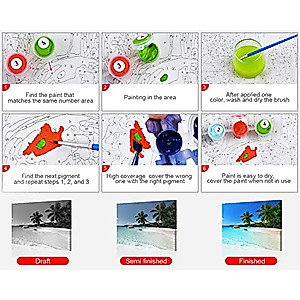 TISHIRON Seaside Beach Paint by Numbers for Adults Kids Adults Coconut Tree Seascape Painting DIY Paint by Number Paint by Numbers Kits Nordic Wall Decor 16"x20" (Without Frame)