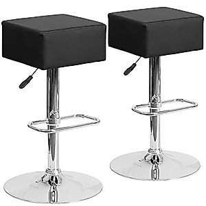 Flash Furniture Daniel 2 Pk. Contemporary Black Vinyl Adjustable Height Barstool with Square Seat and Chrome Base