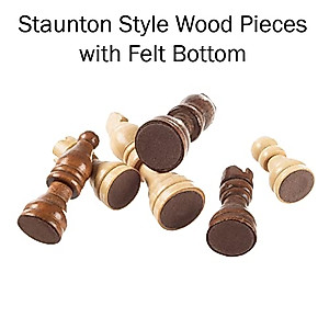 Hey! Play! Classic Strategy Chess Board Game Set - Inlaid Wood Magnetic Chess Board with Storage Drawer for Hand-Carved Staunton Chessmen by Trademark Games,Brown,1.375x9.875x9.875