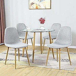 Round Dining Table - Modern Round Glass Dining Table Small Space Dining Room Table - Kitchen Table with Tempered Glass Tabletop and Metal Legs - Wood