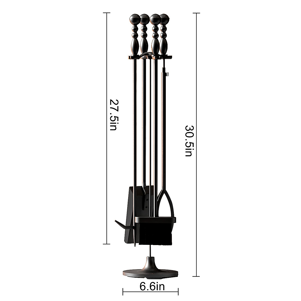 Kingson Fireplace Tools Set 30.7" 5 Pcs Heavy Duty Wrought Iron Fire Place Accessories Set Fireplace Tools Outdoor Fire Pit Tools Indoor Fireset Poker Tongs Brush Shovel-Black