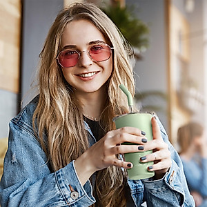 Ideus 14oz Stainless Steel Leak Proof Tumbler, Insulated Coffee Mug with Lid and Straw, Spill Proof Travel Coffee Cup, Double Wall Vacuum Flask for Adult Men and Women, Avocado Green