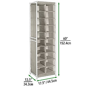 mDesign Vertical Fabric and Metal Standing Shoe Tower Rack & Organizer - 10-Tier Shoe Stand - Holds 20 Pairs of Mens, Womens and Kids Shoes, Easy Assembly - Closet Organization - Linen