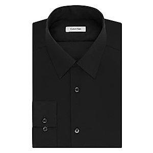 Calvin Klein Men's Dress Shirt Slim Fit Non Iron Herringbone, Black, 14.5" Neck 32"-33" Sleeve (Small)