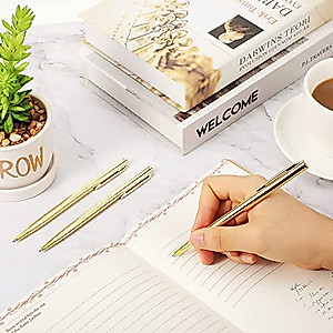 Zonon Gold Slim Ballpoint Pens Black Ink 1 mm Medium Point Metallic Retractable Pens Gold Metal Pen for Wedding Business Office Supplies Students Teachers Christmas Present (15 Pieces)