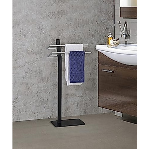 KB Designs - Modern Metal Freestanding Bathroom Towel Rack Stand, Black/Chrome