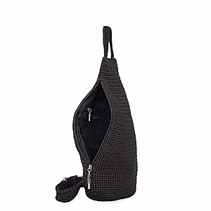 The Sak Geo Sling Backpack in Crochet, Single Sling Shoulder Strap, Black