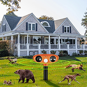 2024 Upgraded Solar Ultrasonic Animal Repellent Outdoor, 2 Pack Ultrasonic Cat Repellent with Motion Sensor Flashing Light Raccoon Repellent Deer Repellent Squirrel Repellent Coyote Deterrent and More