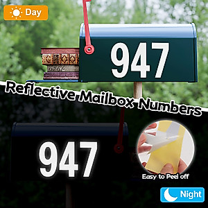 Reflective Mailbox Number for Outside, 4 Inch 4 Sets Vinyl Waterproof White Mailbox Numbers Stickers, Strong Self-adhesive House Adress Numbers for Mailbox Door Signs Trucks (Number 0-9)