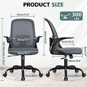 Winrise Office Chair Ergonomic Desk Chairs with Lumbar Support and Flip-up Arms, Comfortable Breathable Mesh Computer Executive Chair with Swivel Task, Adjustable Height 4'', Home, Bedroom - Dark Gray