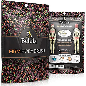 Belula 100% Vegan Dry Brushing Body Brush. Firm Dry Brush for Cellulite and Lymphatic. Brushes for Advanced Users. Exfoliating Skin Brush and Free Konjac Sponge, for a Softer, Glowing Skin
