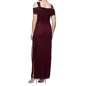 Alex Evenings Women's Long Cold Shoulder Dress, Mother of The Bride, Formal Events (Petite and Regular Sizes), Beaded Wine, 8