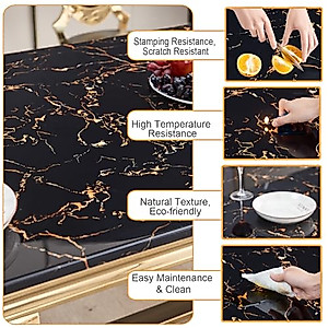 46.85" Modern Coffee Table with Black Marble Top, Rectangular Faux Marble Coffee Table with Gold Stainless Steel Pedestal Base, Luxury Cocktail Center Table for Living Room