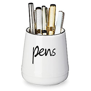 LEEOTYI Ceramic Farmhouse Pen Holder for Desk, Pencil Organizer 16 oz (White)