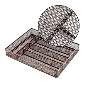 GBmall Kitchen Cutlery Trays, 5 Compartments Steel Mesh storage | The Mesh Collection (Coffee)