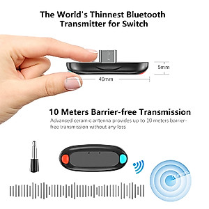 Bluetooth Adapter for Nintendo Switch/Lite, BT 5.0 Wireless Audio Transmitter with Low Latency USB C to A Converter for Bluetooth Headphone Speakers on PS4 PS5 PC Laptop Airpods