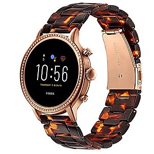 iLVANYA resin watch Bands for Fossil Men's Gen 5 Carlyle/Fossil Women's Gen 5 Julianna/Fossil Men's Gen 4 Explorist Smart Watch, Replacement Quick Released Wristband Strap(22mm Tortoise)