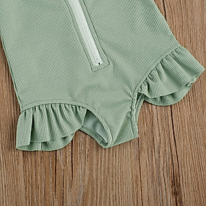 Karuedoo Baby Girls One Piece Swimsuit Zip Rash Guard Swimwear Ruffled Long Sleeve Bathing Suit (C-Lake Green, 18-24M)