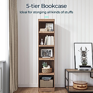 LINSY HOME 5-Shelf Bookcase, Narrow Bookshelves Floor Standing Display Storage Shelves 68 in Tall Bookcase Home Decor Furniture for Home Office, Living Room, Bed Room - Dark Brown