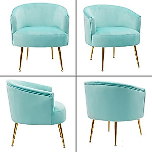 SSLine Velvet Accent Barrel Chair,Modern Upholstered Leisure Arm Chair with Adjustable Gold Metal Legs,Thickly Padded,Guest Chair Vanity Chair Club Chairs for Living Room Bedroom Office (Cyan Blue)