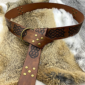 GelConnie Medieval Belts for Men Viking Leather Belt Ren Faire Belt Medieval Embossed PU Leather O Ring Belt Steampunk Midevil Belt For Women
