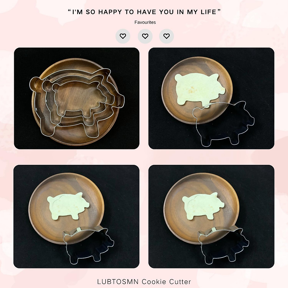 Pig Cookie Cutter Set-Size 4.7" 3.8" 3.0"-3 Piece-Dishwasher Safe Animal Fondant Cookie Cutters for Baking