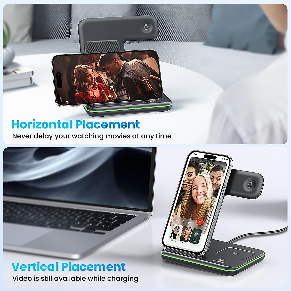 WAITIEE Wireless Charger 3 in 1, 15W Fast Charging Station for Apple iWatch 6/5/4/3/2/1,AirPods Pro,for iPhone14/13 Pro/Pro Max/12/11/X/Xr/Xs/8/Samsung Galaxy Phone Series (No Watch Charging Cable)