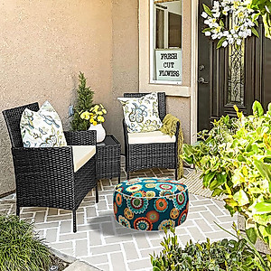 Magpie Fabrics Indoor/Outdoor Inflatable Stool Ottoman Pouf, Water Repellent Round Footrest Footstool with Foot Pump D20 xH9, Portable for Patio Garden Camping or Home, Heronsbill Turquoise Green