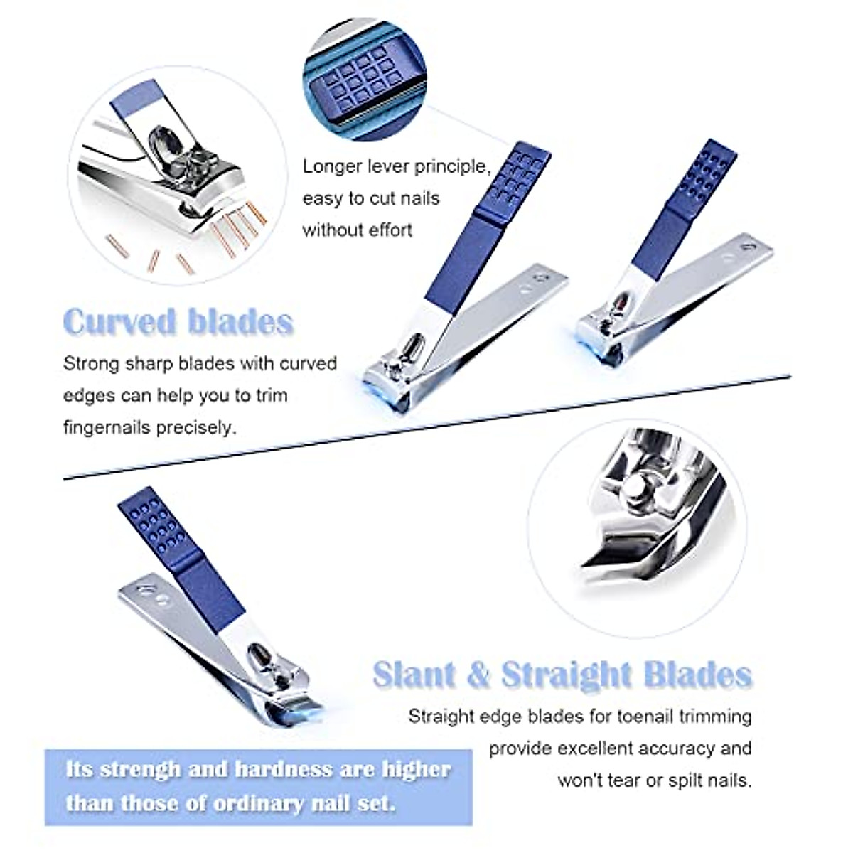 ATENTO Premium Manicure Set Nail Clippers Pedicure Kit, 18 Pcs Stainless Steel Manicure Kit, Professional Nail Care Tools Fingernail Clippers Grooming Kits, Nail Set Kit for (Blue)