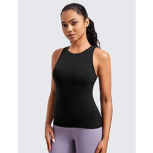 CRZ YOGA Butterluxe Womens Racerback Workout Tank Top with Built in Shelf Bra - Padded High Neck Yoga Athletic Camisole Black Small