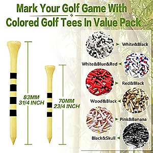 FINGER TEN Golf Tees Wood 3 1/4 Inch 120 Count, Durable Biodegradable Wooden Bamboo Tee 83mm (Wood&Black, 3 1/4 Inch(120 Pack))