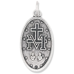 Bulk Pack of 3 - Miraculous Medal Pendant for Necklace -1 1/8" Oval Catholic Christian Silver Oxidized Finish Miraculous Medal Supplies Rosary Making, Made In Italy