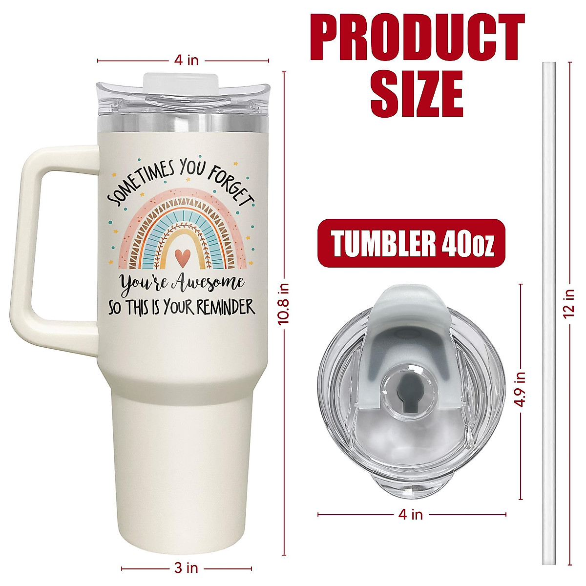 AXIARA Inspirational Gifts For Women - Insulated 40 oz Tumbler with Straw and Handle - Birthday Christmas Retirement Thank You Encouragement Gifts For Women Friends Coworkers