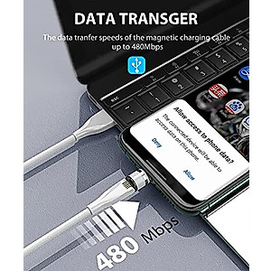 Terasako Magnetic Fast Charging Cable 4-Pack [3ft/3ft/6ft/6ft], 3A Phone Charger Cable with Data Transfer and LED Light, 360°& 180° Rotating Cords Compatible with Micro USB, USB C and iProduct