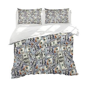 Reateforin 100 Dollar Bill Money Duvet Cover Set, One Hundred Dollar Bills of United States Federal Reserve The Ben Franklin Portrait, Decorative 3 Piece Bedding Set with 2 Pillowcovers,Queen Size