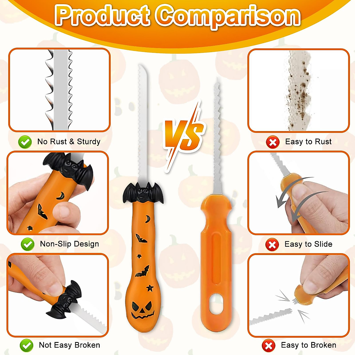 XINYA BAO 28 PCS Pumpkin Carving Kit Tools Halloween Professional Heavy Duty Stainless Steel Carve Knife Set with LED Candle Lights, Stencils, Storage Bag, Gifts & Adults DIY Lantern Decorating.