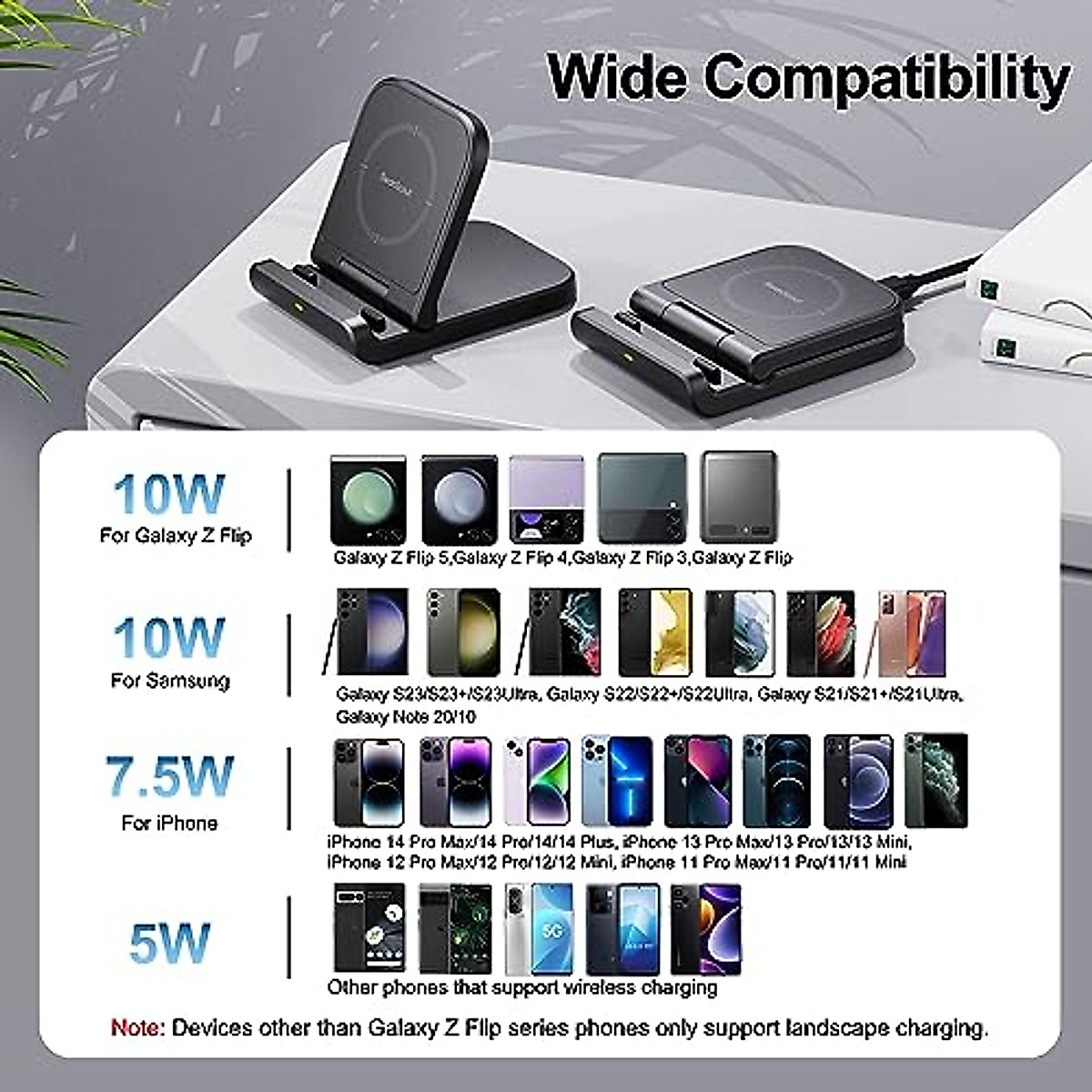 SwanScout Wireless Charger for Samsung Z Flip, Foldable Fast Wireless Charging Stand for Samsung Galaxy Z Flip 5/Z Flip 4/Z Flip 3, Samsung Charging Station for Galaxy Z Flip Series (No Adapter)