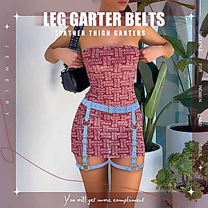 BODIY Punk Waist to Leg Belts PU Leather Loop Rave Belt Goth Thigh Accessory Body Chain for Women and Girls (Blue)