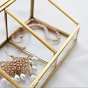 Yalych Jewelry Box Jewelry Case Golden Clear Glass & Brass Metal Storage Jewelry Display With Lid 3 Compartment Rings Bracelet Box. Jewelry Organizer