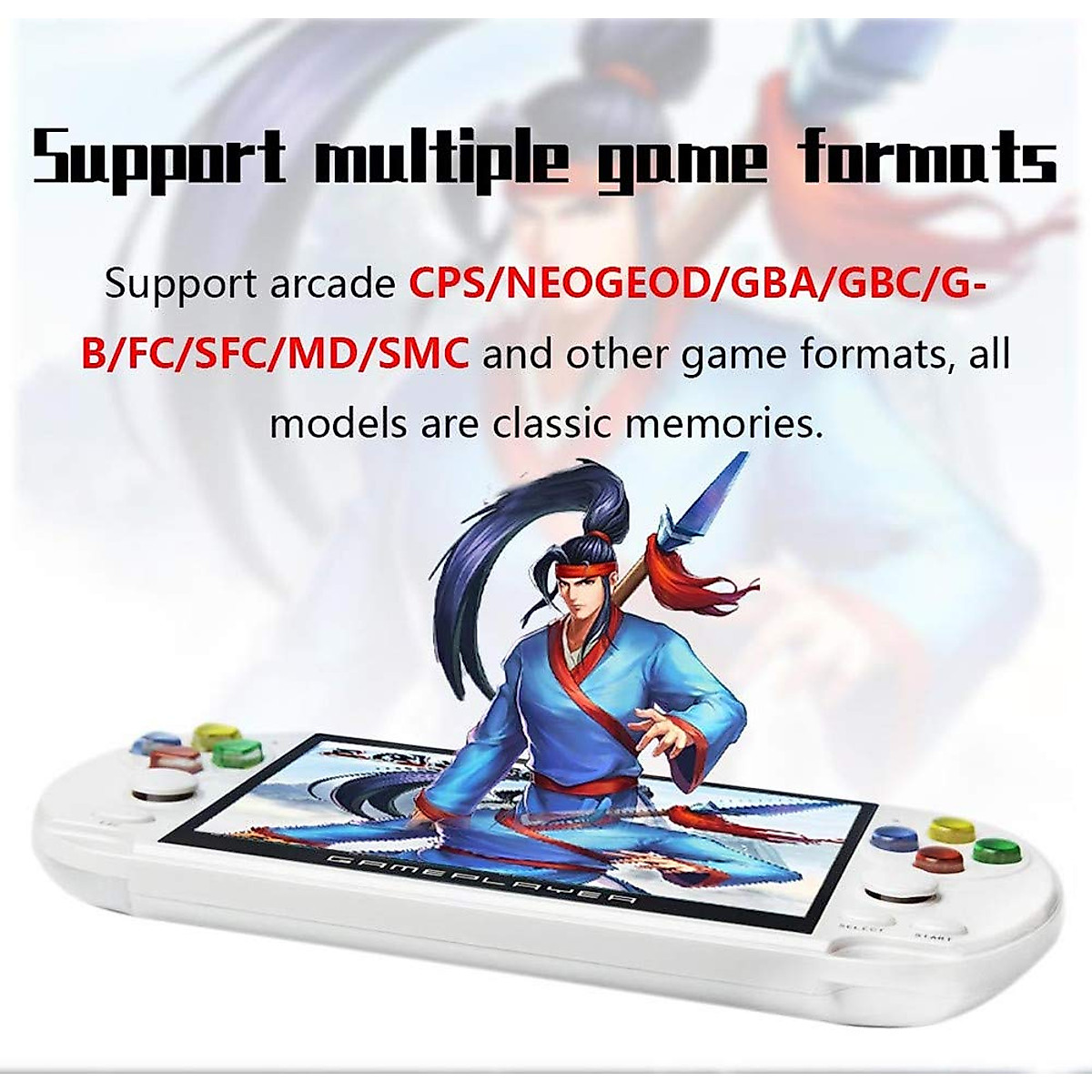 CZT 5.1-inch multi-function video game console color crystal buttons built-in 9600 games MP3MP4 lithium battery game archive AV OUT DV/DC hand-held gaming device (White)