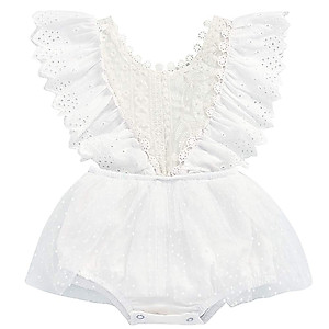 BGFKS Lace Ruffle Sleeve Romper Tutu for Baby Girl,Newborn Toddler Girls Bodysuit Tutu Dress with Flower Headband