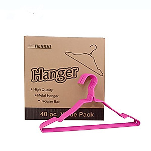 A-Quality Plastic Coating Metal Clothes Hanger, Pink Hanger in 40 Pack per Gift Box,Shirt Hanger Workable for Dry or Wet Clothing.Durable Garment Rack Made of 4MM Strong Metal Line.