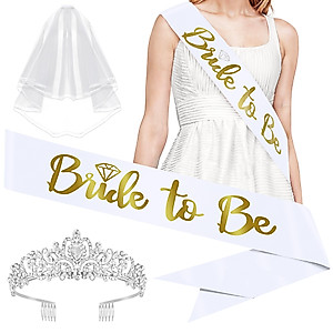 KatchOn, Bride to Be Sash and Headband set - Pack of 5 | Bachelorette Veil for Bride | Bachelorette Party Decorations | Gold Bachelorette Sash, Bridal Shower Decorations | Bachelorette Party Favors