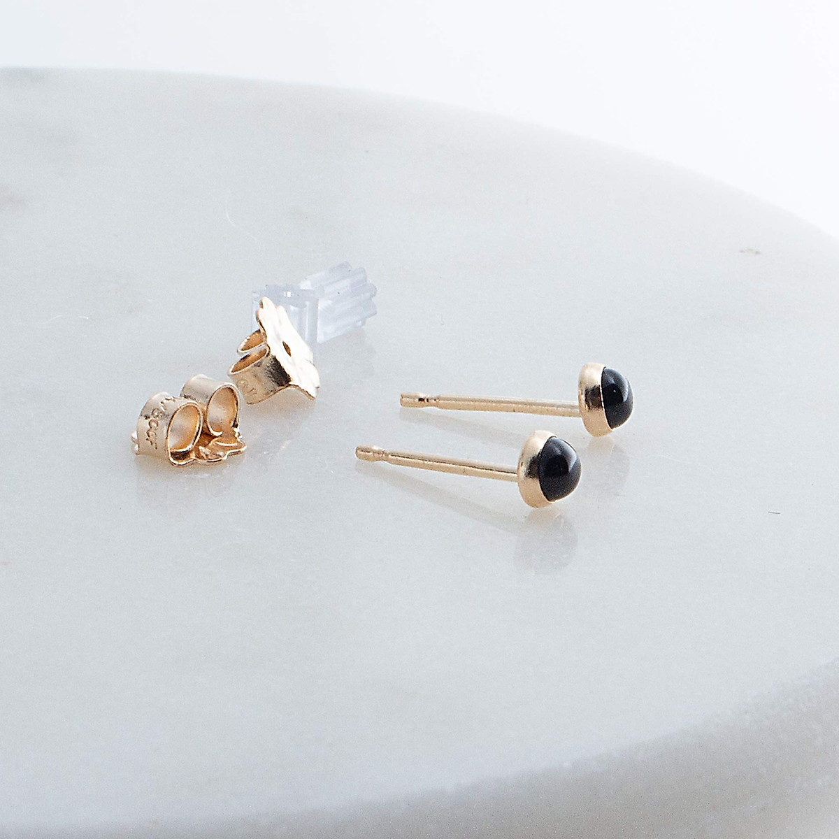 Tiny Gold Stud Piercing Earrings Bezel Set for Cartilage Tragus Helix Multiple Hypoallergenic Birthstone Jewelry for Women (Black Onyx | 3mm GF)