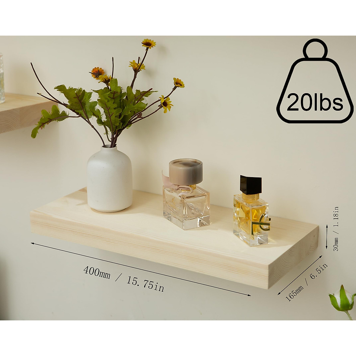 QsQueen Floating Shelves, Floating Shelves for Wall, Wall Shelves with Invisible Bracket, Bathroom Shelves, Bedroom Decor, Floating Shelf, Shelves for Wall Storage, Display Shelf, Set of 2