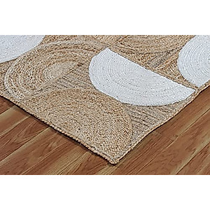 Casavani Indian Hand Braided Rag Rug Geometric Beige & White 3x5 Ft Rectangular Shape Jute Rug Home/Office Doormat Rugs For Bedroom,Dining Room & Kitchen 11x11 Feet Square