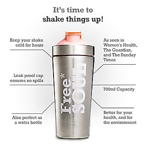 Steel Protein Shaker Bottle 24-Ounce | 700ml Stainless Steel Metal BPA Free | No Plastic Smell | Leak Proof | in-Built Grill for Lump-Free Mixing | Wash by Hand | Free Soul