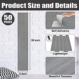 50 Pieces Peel and Stick Flooring Stickers 36 x 6 Inch Waterproof Floor Tiles Natural Grey Wood Grain DIY Self Adhesive Flooring Stickers for Living Room Bedroom Bathroom Kitchen Basement (Simple)