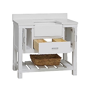 Charlotte 42-inch Farmhouse Bathroom Vanity (Quartz/White): Includes White Cabinet with Stunning Quartz Countertop and White Ceramic Apron Sink