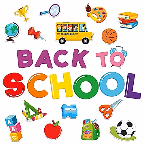 BeYumi 69Pcs Back to School Cutouts Bulletin Board Decoration Set DIY Cardstock Paper Cutouts First Day of School Teacher Supplies for Welcome School Theme Party Elementary Preschool Kindergarten